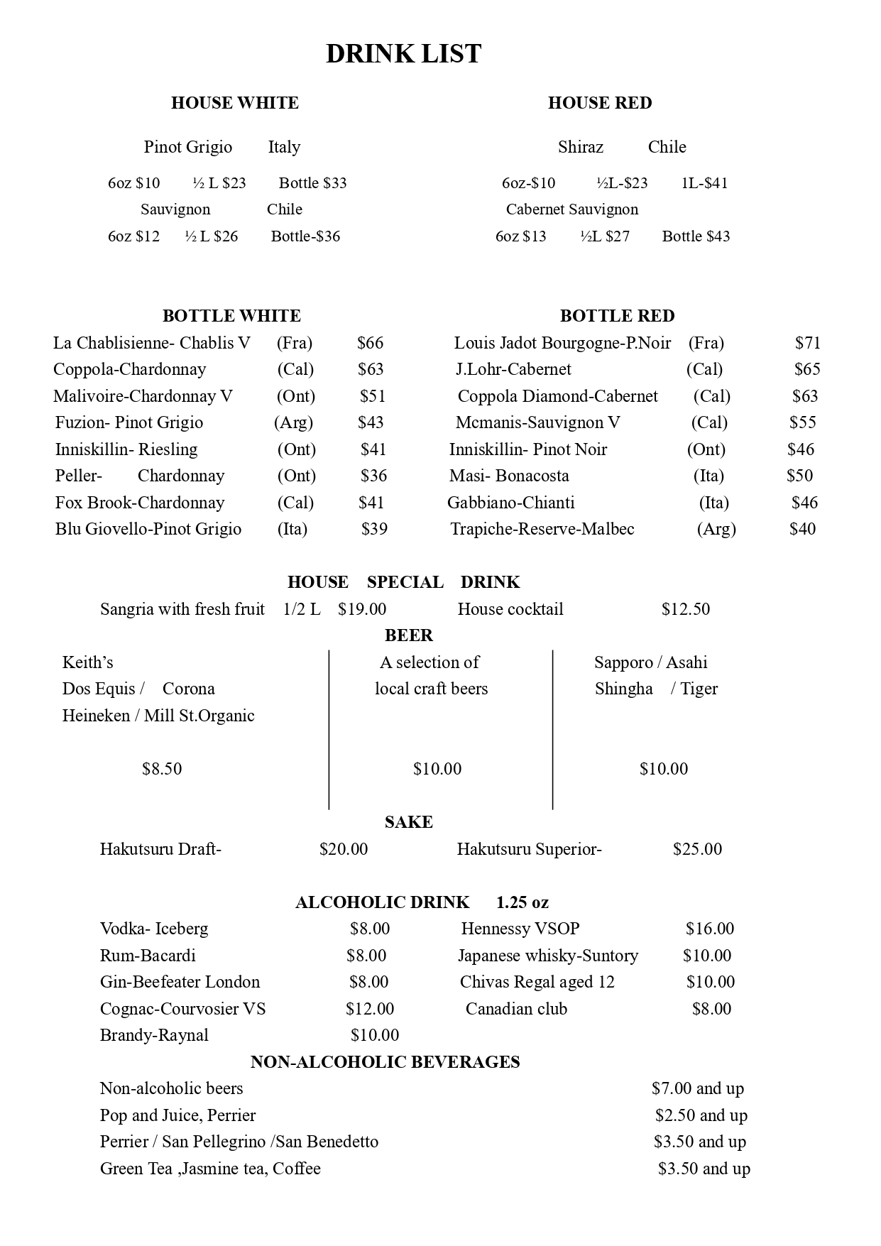 Drink Menu